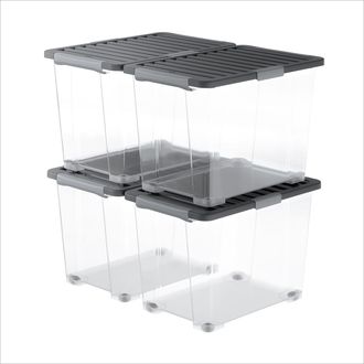 Rotho CORE Pro, Aufbewahrungsboxen 65 l, 4er Set, Dichtung im Deckel sch&uuml;tzt vor Staub & Feuchtigkeit, verschlie&szlig;bare Griffe, integrierte Rollen, lebensmitt