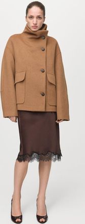 Mango Manteau laine mélangée col cheminée marron moyen - Femme - XXS - MANGO