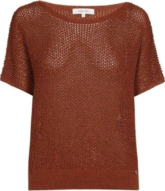Marie M&eacute;ro Femme, Pulls, Brun, Taille: 40 FR Pull en crochet &agrave; manches courtes cognac