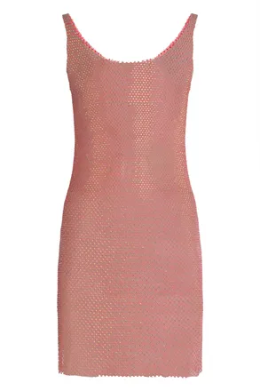 Santa Brands Womens Knitted Mesh Dress With Rhinestones Pink Polyester