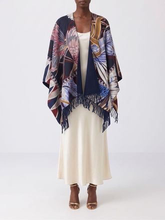 Ferragamo Cape von aus Kaschmir und Wolle mit Blumendruck und asymmetrischem Saum