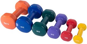 Sport-Tec Fausthanteln 0,5-5 kg, 6er Set, Gymnastikhantel Vinylhanteln Aerobic, Pilates, Workout, Muskel Training, Fitness Hanteln aus Vinyl