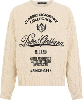Dolce & Gabbana Homme, Pulls, Beige, Taille: L Pull en m&eacute;lange de coton avec inscriptions