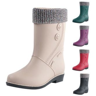 Generic Bottes de pluie mi-mollet pour femme, bottes de pluie doubl&eacute;es en peluche, bottes dhiver chaudes et confortables, bottes de jardin, imperm&eacute;ables et an