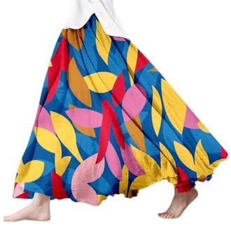Generico Jupes longues pour femme - Jupe de plage &eacute;l&eacute;gante et color&eacute;e avec imprim&eacute; floral - Jupe pliss&eacute;e chic vintage en ligne - Jupe d&eacute;contract&eacute;e l&eacute;g&egrave;re et a&eacute;