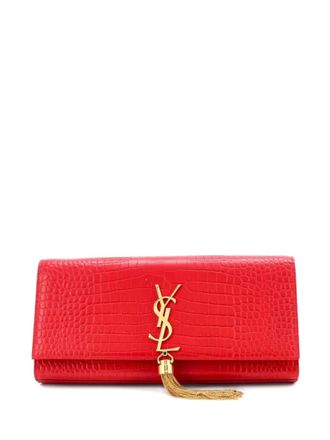 Saint Laurent Classic Monogram Tassel Crocodile Embossed Leather Long clutch bag - Rot