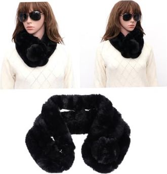 Hemobllo &Eacute;charpe Fausse Fourrure de Lapin Douce et Chaude Foulard Peluche &Eacute;l&eacute;gant pour Femmes et Accessoire Hiver Noir et Confortable