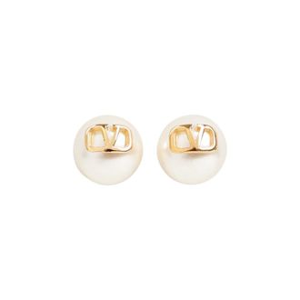 Valentino Garavani Femme, Accessoires, Jaune, Taille: ONE Size Vlogo Signature Earrings With Pearls