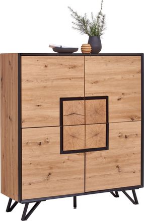 Xora Highboard, Schwarz, Eiche, Metall, Holzwerkstoff, 4 F&auml;cher, 116x131x40 cm, Beim&ouml;bel erh&auml;ltlich, stehend, Wohnzimmer, Kommoden & Sideboards, Highboards
