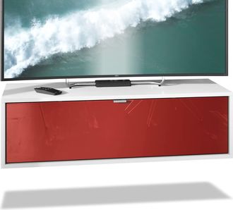 Vladon TV Board Lana 100 Hängeschrank Lowboard 100 x 29 x 37 cm, Made in Germany, Korpus in Weiß matt, Fronten in Bordeaux Hochglanz | Große Farbauswahl