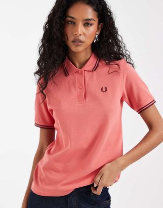Fred Perry Polo &agrave; double liser&eacute; - Rouge/bordeaux