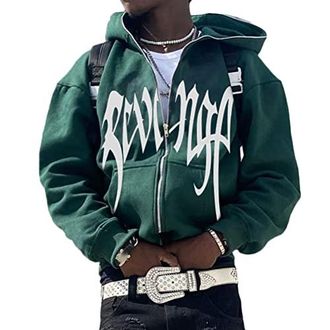 ORANDESIGNE Sweat &agrave; Capuche Homme Sweat-Shirt avec Fermeture &Eacute;clair Ample Imprim&eacute; Lettres Manche Longue Hip Hop Streetwear Zipp&eacute;e Veste &agrave; Capuche E-Girl Ann&eacute;es 90