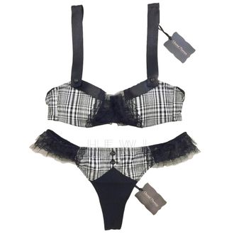 Chantal Thomass Black & White Tartan Check Bra & Thong Set Size S