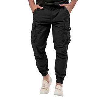 Generic Pantalon de jogging cargo pour homme, coupe ajust&eacute;e, pantalon de travail cargo &agrave; revers - Coupe fusel&eacute;e - Pantalon dext&eacute;rieur &agrave; taille &eacute;lastique avec 