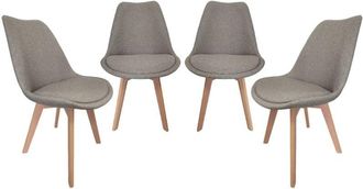 Sweeek Lot de 4 chaises scandinaves revêtement tissu gris clair. pieds bois de hêtre - Nils