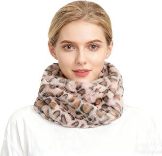 Lina & Lily Écharpe dhiver en fausse fourrure pour femme - Couleur unie, léopard rose, taille unique