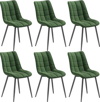 Woltu Esszimmerstühle 6er Set Küchenstuhl Polsterstuhl Wohnzimmerstuhl Sessel mit Rückenlehne, Sitzfläche aus Samt, Metallbeine, Dunkelgrün BH142dgn-6