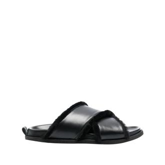 Forte_Forte Shearling- und Leder-Sandalen mit gekreuzten Riemen - - Shoes - Damen - Schwarzk - 40 EU