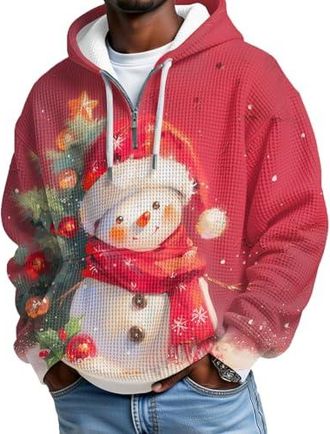 Generic Sweat à capuche de Noël pour homme avec bonhomme de neige et arbre de Noël Sweat-shirt à manches longues pour lhiver et les loisirs, Rouge (01)., XXL