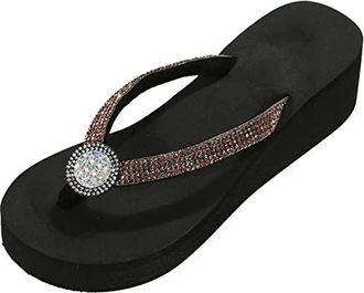 Generic 2026 Chaussures pour femmes talon pente &eacute;pais orteil clip plage chevrons pantoufles couleur vive mode maison bas, rose gold, 38.5 EU