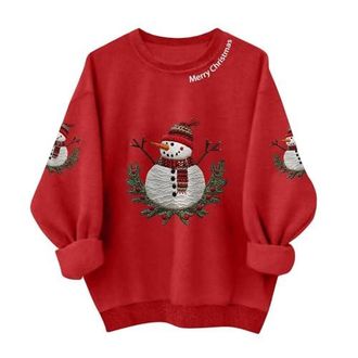Generic Pull de No&euml;l pour femme - Grande taille - Haut &agrave; manches longues - Coupe ample - Motif imprim&eacute; de No&euml;l - Confortable - Pull chaud pour femme - Pull am