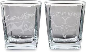 Silver Buffalo Yellowstone Dutton Ranch Lot de 2 mini verres &agrave; liqueur 255 ml pour bar &agrave; domicile, cuisine