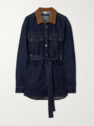 Veronica Beard Mikaela Jeansjacke Mit Cordbesatz Und Bindeg&uuml;rtel - Blau