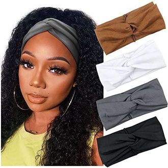 Dreshow 4 Pi&egrave;ces Femme Bandeaux Fleurs Ancienne &Eacute;lastique Bandeau Criss Cross Bande de Cheveux Accessoire