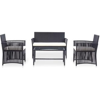 vidaXL 4-tlg. Garten-Lounge-Set mit Auflage Poly Rattan Schwarz Vidaxl