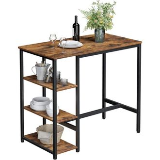 Vasagle Table Haute, Table de Bar Rectangulaire, avec 3 &Eacute;tag&egrave;res, Structure en Fer Stable, pour Cuisine, Salle &agrave; Manger, 109 x 60 x 100 cm, Montage