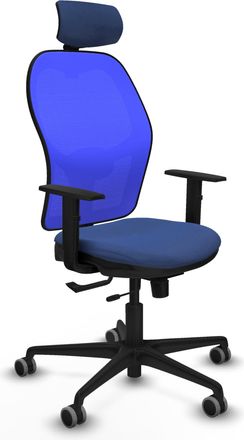 Piqueras y Crespo Ergonomischer Stuhl mit 1D-Armen, h&ouml;henverstellbare Lendenwirbelst&uuml;tze und Kopfteil, h&ouml;henverstellbar und neigbar, Blau/Marineblau