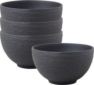 Villeroy & Boch Manufacture Rock Reisbol 4er Set, 13 x 13 x 6,6 cm, Beilagensch&uuml;ssel in Schiefer-Optik, Schwarz