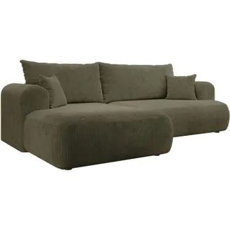 Selsey Selsey Ovo Cord - Ecksofa Schlaffunktion, Bettkasten, Cordstoff, links, Olivgr&uuml;n