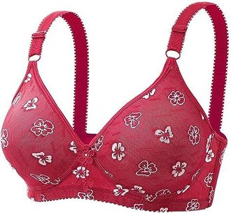 Generic Soutien-gorge 2026 pour femme - Confortable - Sans anneau en acier - Respirant - Jacquard - Sous-v&ecirc;tements push-up fins, Rouge, 68