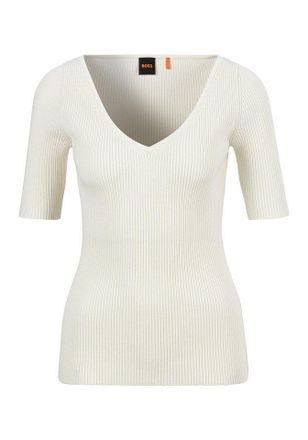 HUGO BOSS Strickpullover Faradisco Premium Damenmode mit BOSS Metallcharm