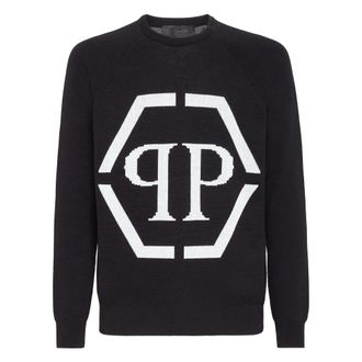 Philipp Plein Cotton Pullover Round Neck LS - - Knitwear - Herren - Schwarzk - 4XL