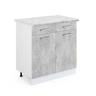 Vicco Meuble Cuisine R-Line, B&eacute;ton/Blanc, 80 cm, PT Marbre