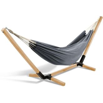 IDMarket Hamac avec support bois et toile gris anthracite TAHITI