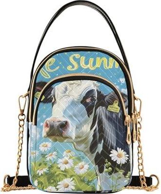 Mnsruu Sac à bandoulière pour femme avec sangle réglable Motif vache et marguerite