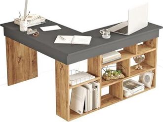 Vente-Unique Bureau dangle avec rangements - Coloris : Anthracite et Naturel - LILEUL