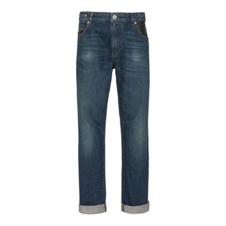 Balmain Gerade geschnittene Jeans mit Taschen aus Leder - - Jeans - Herren - Blau - W36