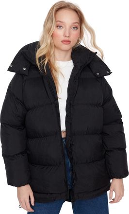 Trendyol Trendyol Womens Damen Oversize Puffer Plain Webstoff Winterjacke Coat, Black, M