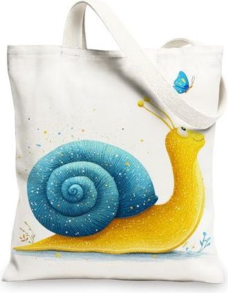 Generic Sacs fourre-tout fantaisistes en toile motif escargot, sacs dépicerie réutilisables, légers et lavables avec bandoulière, blanc, 13x15 Inch