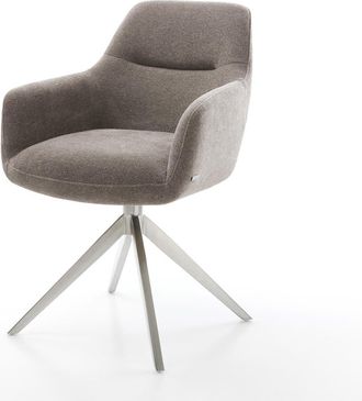 DELIFE Drehstuhl Pejo-Flex Strukturstoff Soft Taupe Kreuzgestell breit Edelstahl 360&deg; drehbar Wippfunktion Taschenfederkern, Esszimmerst&uuml;hle