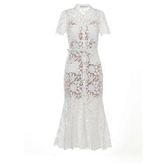 Self Portrait Robe Midi &agrave; Col en Dentelle - Femme - Robes - Blanc - Taille: 38 FR