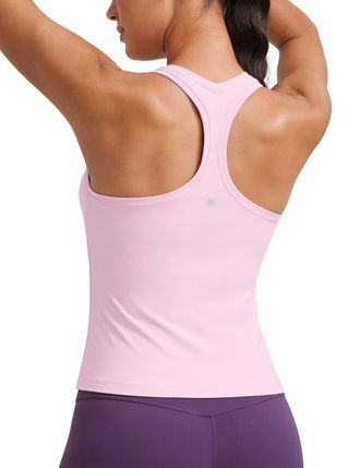 CRZ YOGA Butterluxe Damen Gym Ärmelloses Shirt Sommer Yoga Tank Top Racerback Lang Sport Tops Fitness Blickdichte Oberteile Vita Rosa 40