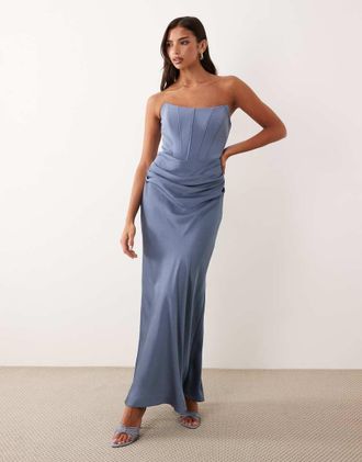 Forever New Robe bustier longue et drap&eacute;e avec corset - Bleu