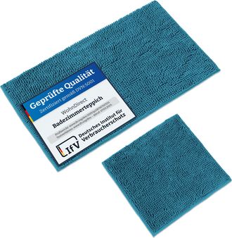 WohnDirect Badematten Set 2 teilig Petrol - WC Vorleger (45x45cm), Badematte (50x80cm) - rutschfest waschbar Badezimmerteppich OHNE WC-Ausschnitt