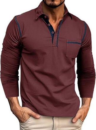 Generic WINWUQB Polo décontracté à manches longues et col boutonné pour homme T-shirt classique léger confortable et doux pour adulte, pour le travail, le gol
