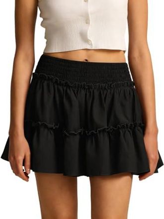 Minetom Mini Jupe Femme Sexy Short Jupes &Agrave; Volants Taille Haute Skirt Pliss&eacute;e Courte avec Doublure De Shorts A1 Noir XL